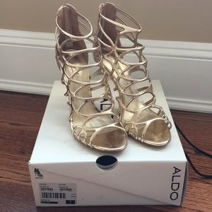 Aldo | Shoes | Aldo Eryde82 Gold Strappy Prom Wedding Heels | Poshmark